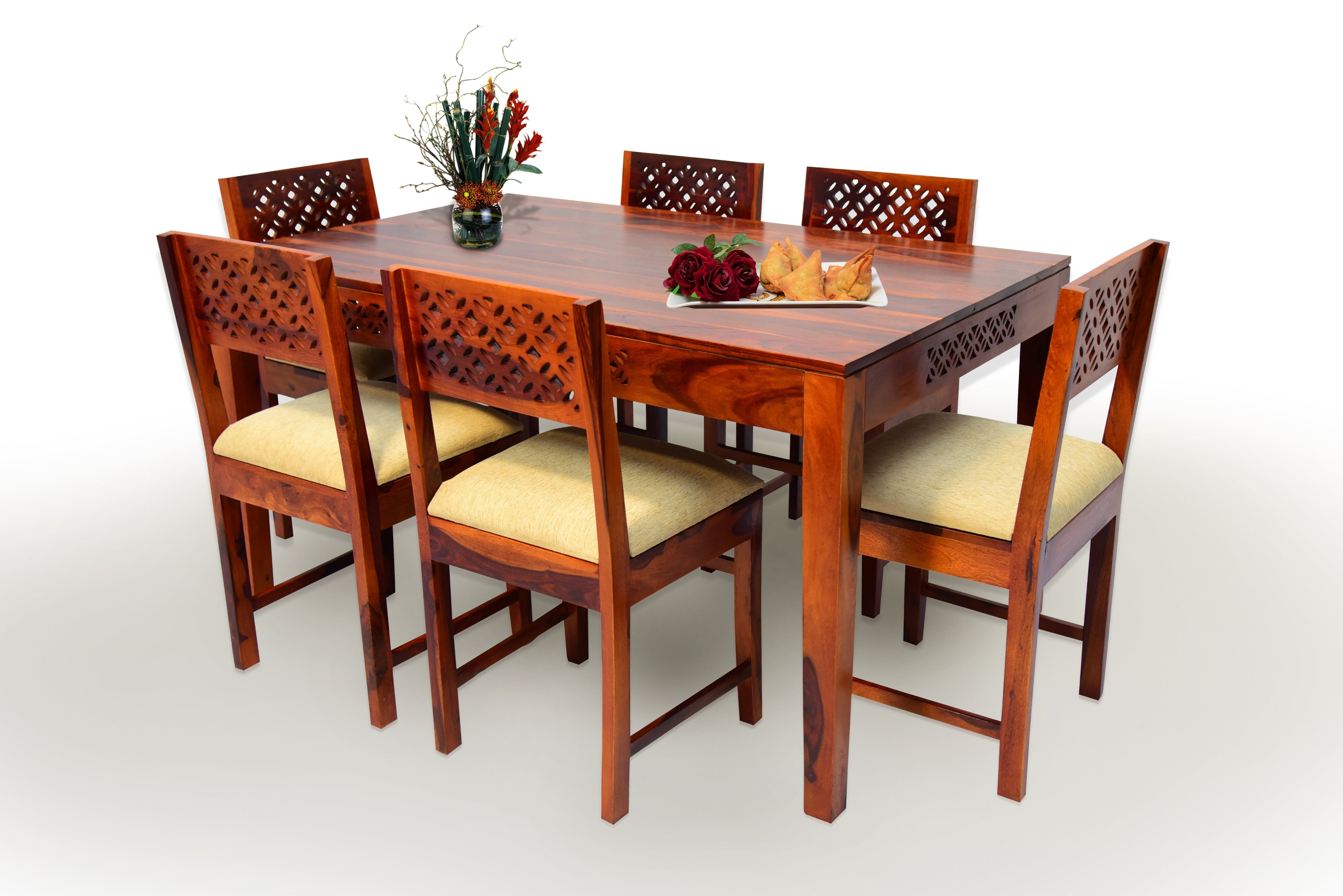 6 Seater dining table with six chair made of solid sheesham wood – DIMARVA