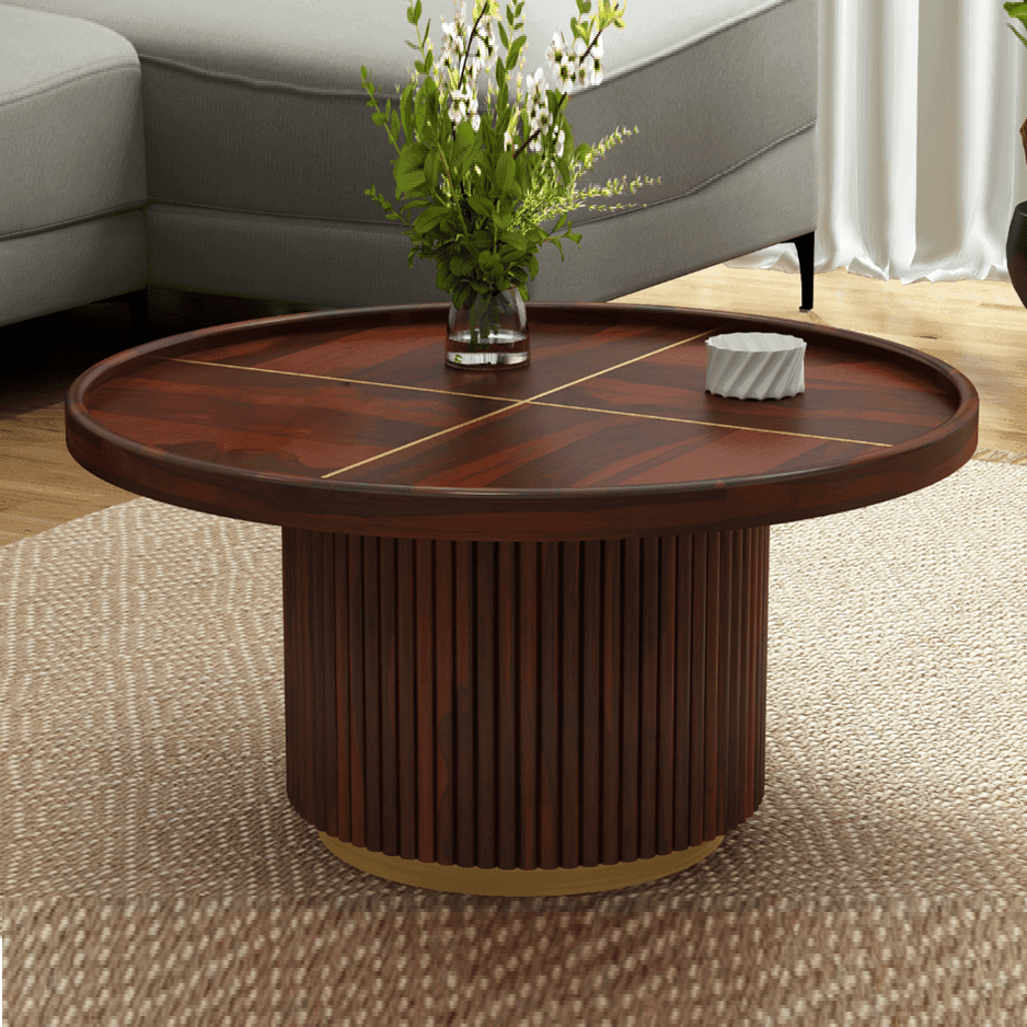 Wooden Round Coffee Table in Walnut Finish for Living Room – DIMARVA